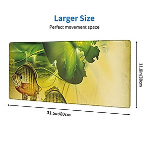 Fish Fishing Lily Pads Lake Bluegill Panfish Underwater Mouse Pads,31.5 X 12 Inch XXXL Mat Rubber Base Pad Sets Oversized Mousepad Desk Mat for Gaming