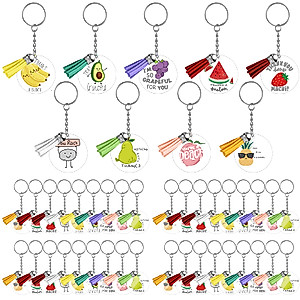 Fumete 45 Pcs Thank You Acrylic Keychains Cute Pun Key Rings Employee Appreciation Gift Greeting Note Acrylic Tassel Keychain (Fruit)
