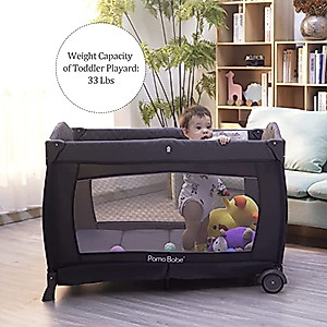 Pamo Babe Playard Deluxe Nursery Center, Foldable Playpen for Baby & Toddler, Bassinet, Mattress, Changing Table for Newborn (Grey)