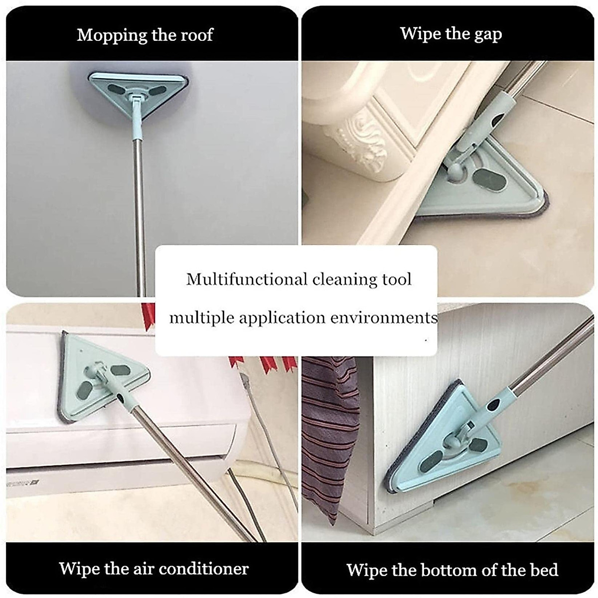 Floor Scraper Triangle Dust Mop Household Wall Scraper Adjustable Telescopic Rod Heavy-Duty Household Broom for Garage Patio Glass Cleaning (As Shown)