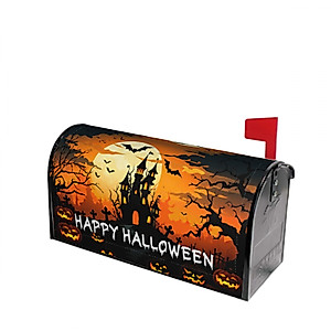 Brunt Halloween Starry Night Haunted House Pumpkin Magnetic Mailbox Covers - Large Orange Post Letter Box Covers - Garden Yard Home Decor for Outside - 21" x18"