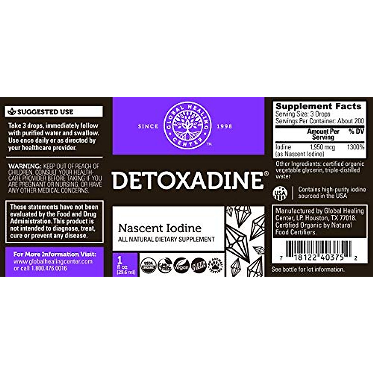 Global Healing Center Detoxadine and Selenium Kit-Organic Nascent Liquid Iodine Supplement Drops & Vegan Antioxidant for Thyroid Support & Normal Immune System Health-Women & Men-1 Fl Oz & 60 Capsules