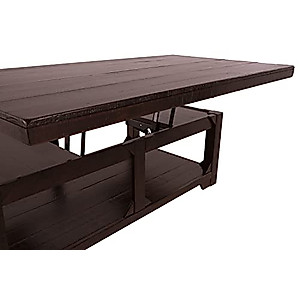 Signature Design by Ashley Rogness Rustic Rectangular Lift Top Coffee Table, Distressed Dark Brown