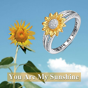 YFN Sterling Silver You are My Sunshine Sunflower Statement Ring with Cubic Zirconial Band Gifts (8)