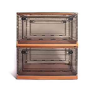 Best Home Fashion 2 packs X-LARGE Storage Bins Side Opening, Stackable Lid Collapsible, Foldable, Easy Tidy Up with Storage Box, Ideal for Home & Office Organization Storage Cube (X-Large, Orange)