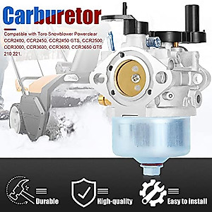 YOFMOO Carburetor Compatible for 801396 801233 801255 R-TEK Toro 38581 38582 38583 38584 38600 CCR2400 CCR2450 CCR2500 CCR3000 CCR3600 CCR3650 CCR3650 GTS 210 221 Power Max 6000