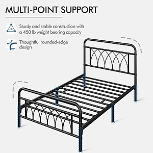 Yaheetech Twin Bed Frame Metal Platform Bed with Petal Accented Headboard/Footboard/14.4 Inch Under Bed Storage/No Box Spring Needed,Black