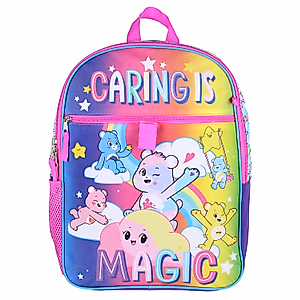 Carebears Caring Is Magic 16" Backpack Lunch Tote Water Bottle Sticker Set 5 Pc Mega Set