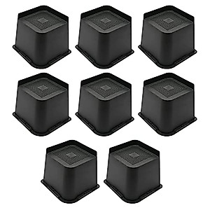 MYMULIKE Bed Risers 4 inch,6 inch, 8 inch, Oversized Furniture Risers, Support Up to 6000 Lbs, Lift 4 inch for Couch, Sofa, Table,Chair (Black 8 Pack, 4 inch)