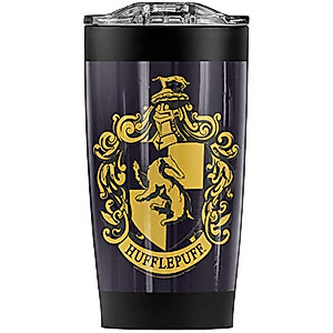 Logovision Harry Potter Hufflepuff Crest Stainless Steel Tumbler 20 oz Coffee Travel Mug/Cup, Vacuum Insulated & Double Wall with Leakproof Sliding Lid | Great for Hot Drinks and Cold Beverages