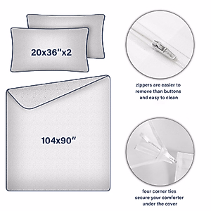 Amolavet Hotel Collection Duvet Cover King Size 100% Cotton Satin White Striped with Zipper Closer Comforter Cover King Size 3 Pcs Set 104x90 Inches (1 Duvet Cover & 2 Pillow Shams) King Quilt Cover