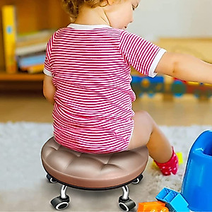 YongLianBo More Comfortable 360°Swivel Rolling Stool Low Rolling Stool with Thickened Sponge Cushion-10”Height Upgraded Version (Brown)