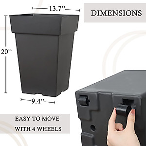 kubvici Tall Planters for Outdoor Plants, 20 Inch Movable Drainage Large Indoor Planters, Set of 2 Plastic Planters for Front Porch Door Garden Balcony Deck, Dark Gray 20"