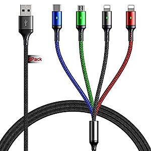 Multi Charger Cable [2Pack 6Ft] Multi Charging Cable Adapter 4 in 1 Multi Fast Charging Cord Multi USB Cable with IP/Micro USB/Type C Port for Cell Phones/IP/Samsung Galaxy/Huawei/LG/Sony/HTC/PS,More