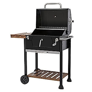 Royal Gourmet CD1824M 24-Inch Charcoal, BBQ Smoker with Handle and Folding Table, Perfect for Outdoor Patio, Garden and Backyard Grilling, Black