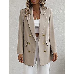 Lueluoye Women's Casual Blazers Long Sleeve Open Front Gold Button Work Office Blazer Jackets with Pockets Khaki M