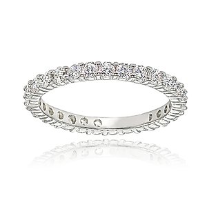 Hoops & Loops Sterling Silver Cubic Zirconia 2mm Round-cut Eternity Band Ring
