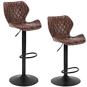 SUPERJARE Adjustable Bar Stools Set of 2, Rustic Swivel Barstools with Back, Modern Counter Height Chairs for Pub Kitchen, Retro Brown