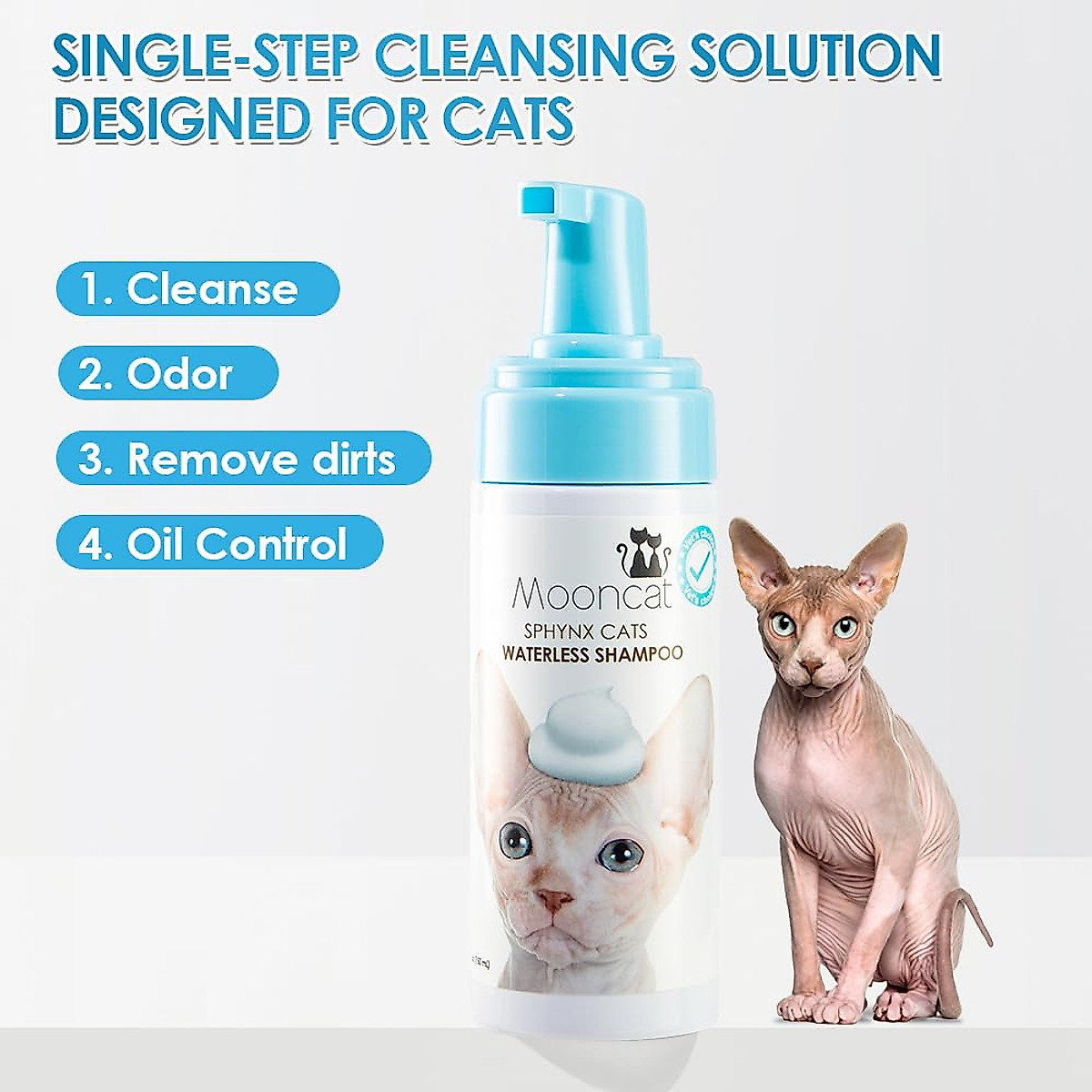 Mooncat Waterless Cat Shampoo, Licking Safe Dry Shampoo for Sphynx Cats ｜Mooncat Unscented Cat&Dog Wipes | Plant-Based Cat&Dog Grooming Supplies from Eye to Paw