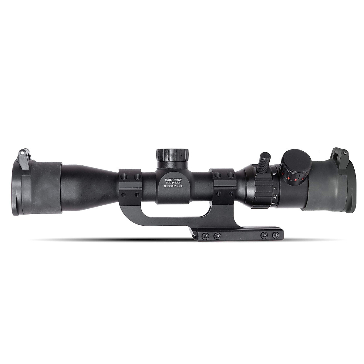 Monstrum 3-9x32 Rifle Scope with Rangefinder Reticle | ZR250 H-Series Offset Scope Mount | Monstrum Flip Up Lens Cover Set | Bundle