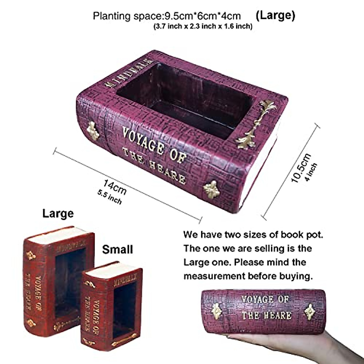 Aygrün Succulent Pots, Cute Resin Animal Flower Planters Decorations, 4 Inches, Creative Pot for Sempervivum with Drainage, Gift for Women, Man, Office and Garden Decor Book, 5.5″x4.0″x2.2″