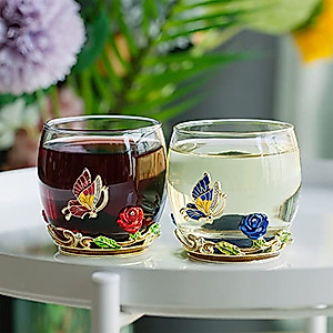 BTaT- Floral Stemless Wine Glasses, 10 oz, Set of 2, Wine Glasses Stemless, Stemless Wine Glasses Set of 2, Butterfly Wine Glass, Cute Wine Glass, Flower Wine Glasses, Flower Glass Cup
