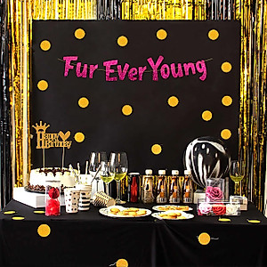 Furever Young Pink Glitter Banner – Dog Birthday Banner – Cat Birthday Decorations – Funny Puppy and Kitten Birthday Party Supplies and Gifts