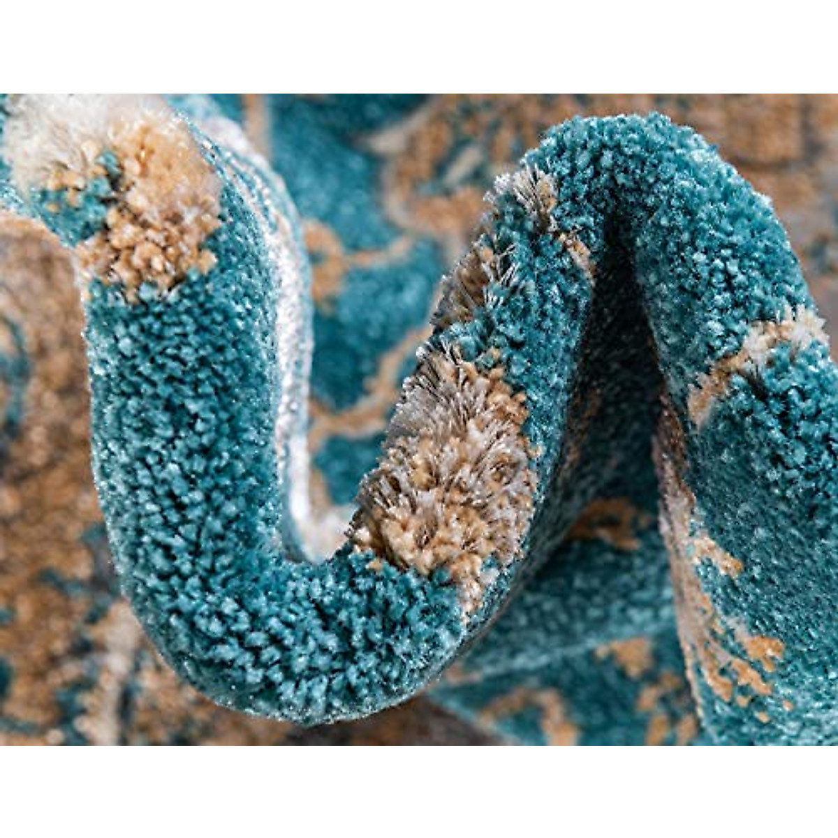 Unique Loom Aurora Collection Over-Dyed, Abstract, Botanical Southwestern, Transitional Area Rug, 8 ft x 8 ft, Teal/Beige