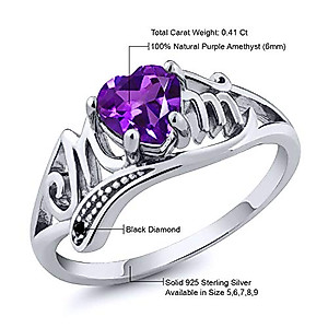 Gem Stone King 925 Sterling Silver 6MM Heart Shape Gemstone Birthstone Mothers Day MOM Ring For Women | Available In Size 5, 6, 7, 8, 9