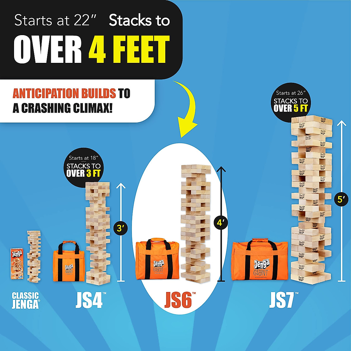 Jenga Giant - Stacks to Over 4 Feet - Officially Licensed - JS6