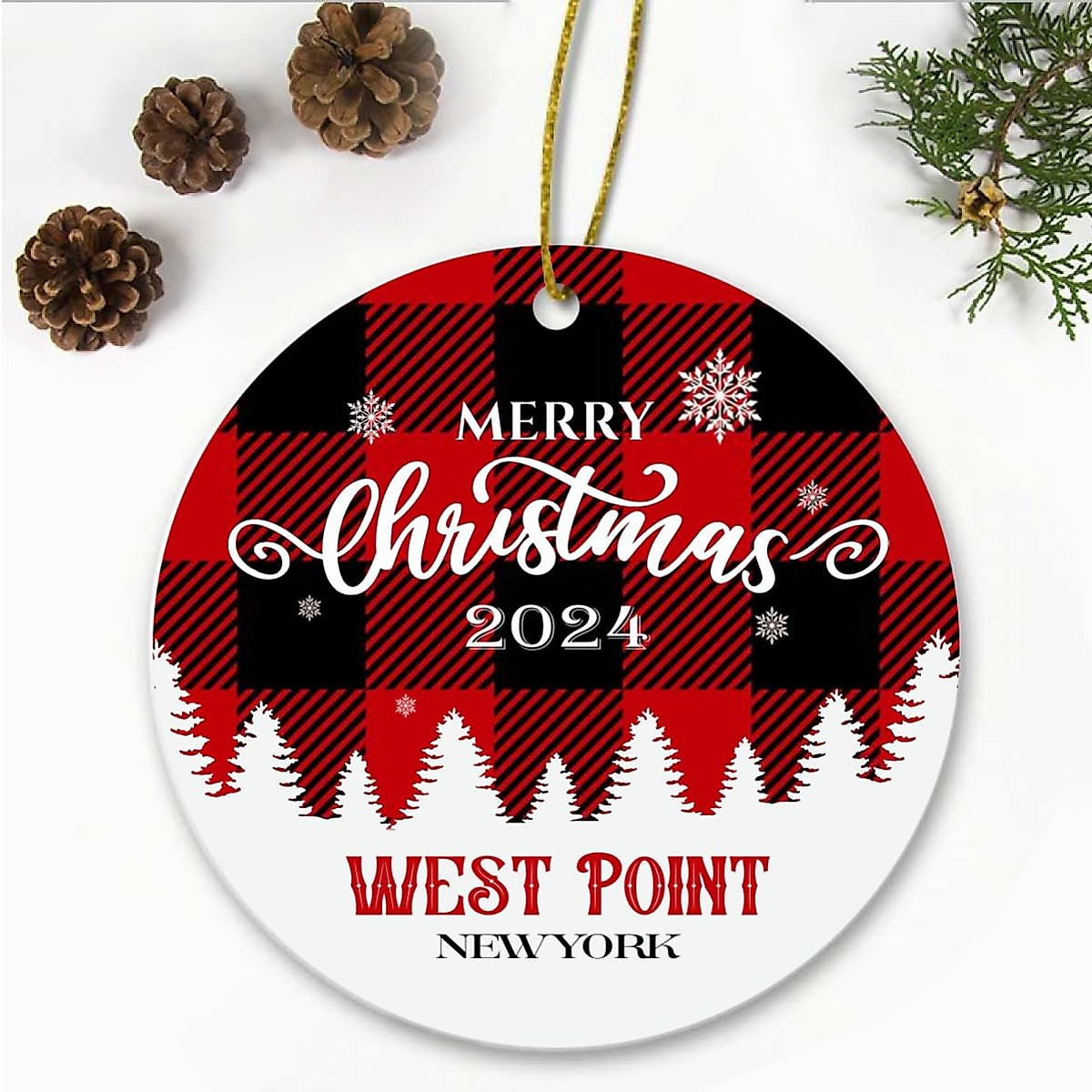 Merry Christmas West Point New York Ornament 2024 - Xmas Holiday Keepsake for Decor West Point NY Ornament Souvenir Gift Family Friends - New Home Ornament 3" Plastic