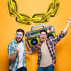 Cagemoga 20 Packs Inflatable Radio Boombox Inflatable Mobile Phone Inflatable Microphone 16 Inch Gold Foil Chain Balloons for 80s 90s Rappers Hip Hop Costume Party Decorations