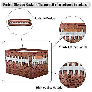 American Football Laces Storage Basket Cube Sport Ball Large Toys Storage Box Bin with Handle Collapsible Closet Shelf Cloth Organizer for Nursery Bedroom,15x11x9.5 in,1 Pack