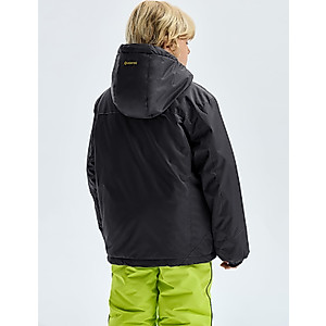 GEMYSE Boy's Waterproof Ski Snow Jacket Fleece Windproof Winter Jacket with Hood (Black,6/7)