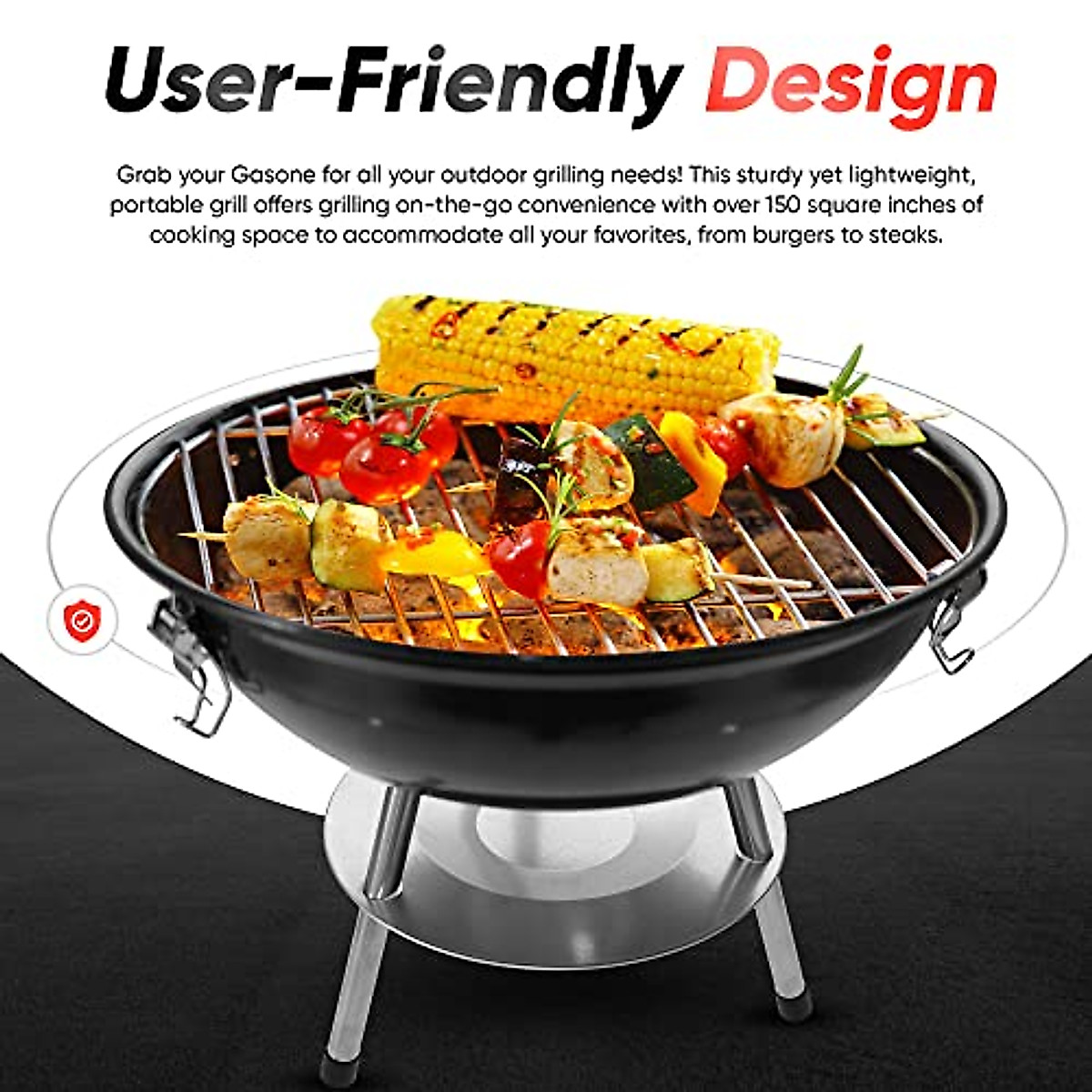 Gas One Charcoal Grill – 14-inch Portable – Barbecue Grill with 3-Point Locking Lid for Heat Preservation – Dual Venting System – Small Charcoal Grill for Backyard, Camping, Boat