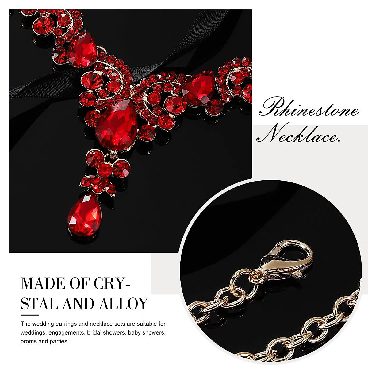 Unicra Bride Wedding Jewelry Sets Crystal Bridal Necklace Earrings Set Rhinestone Choker Necklace Prom Costume Jewelry for Women and Brides (Red)