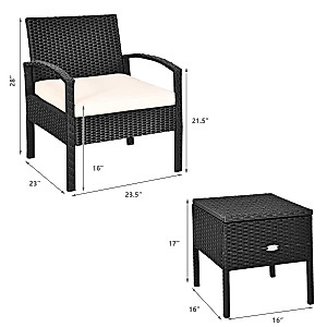 HAPPYGRILL 3 Pieces Patio Furniture Set Rattan Wicker Sofa Set with Removable Cushions and Coffee Table, Outdoor Conversation Bistro Chairs Set with Storage Table for Garden Poolside Balcony