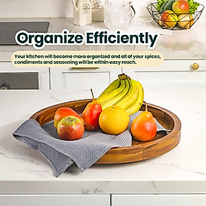 RABAHA 16" Acacia Lazy Susan Organizer for Table - Wooden Lazy Susan Turntable for Cabinet - Kitchen Turntable Storage Food Bins Container for Pantry, Countertop (Acacia Wood)