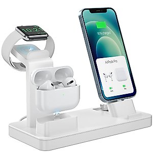Charging Station for Apple Devices - 3 in 1 Charging Station for iPhone Series/Apple Watch Series/AirPods Pro/3/2/1, Charger Stand for Apple Watch SE/8/7/6/5/4/3/2/1 (White)