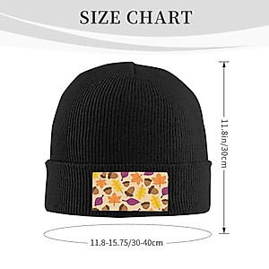 Warm Winter Hats for Men Women Unisex Beanie Hat Knit Hat-Acorn Autumn Fall Leaf Leaves Black
