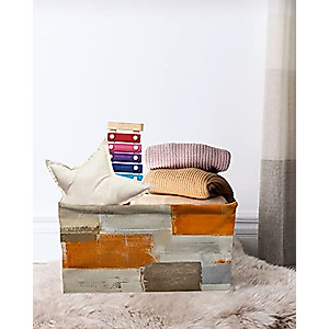 Orange Grey Oil Painting Storage Bins 1 Pack, Large Waterproof Storage Baskets for Shelves Closet, Burnt Orange Geometry Abstract Art Storage Basket Foldable Storage Box Cube Organizer with Handles