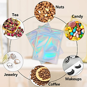 Holographic Resealable Bags 300 Pieces(3×4 Inch) Sealed Resealable Pouch for Food Storage
