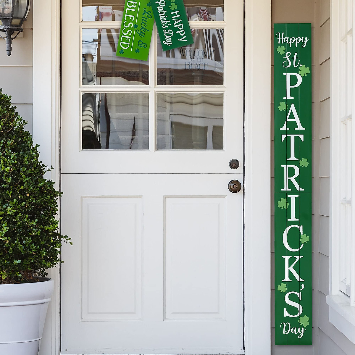 Glitzhome 60"L Wooden St. Patrick's Porch Sign, Happy St Patrick's Day Vertical Porch Decor for Home Front Door Yard Party