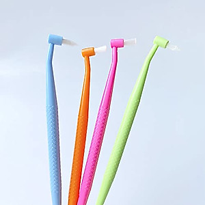 Orthodontic Toothbrush Double-Ended Interspace Brush Tiny Small Soft Trim Head and Flat Head End Tuft Toothbrush for Braces and Teeth Detail Cleaning, 4 Pieces (4 Colors B)