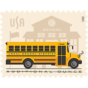 School Bus Additional Ounce USPS Postage Stamps 1 Sheet of 20 Students Children Teachers Celebration Party Announcement (20 Stamps)