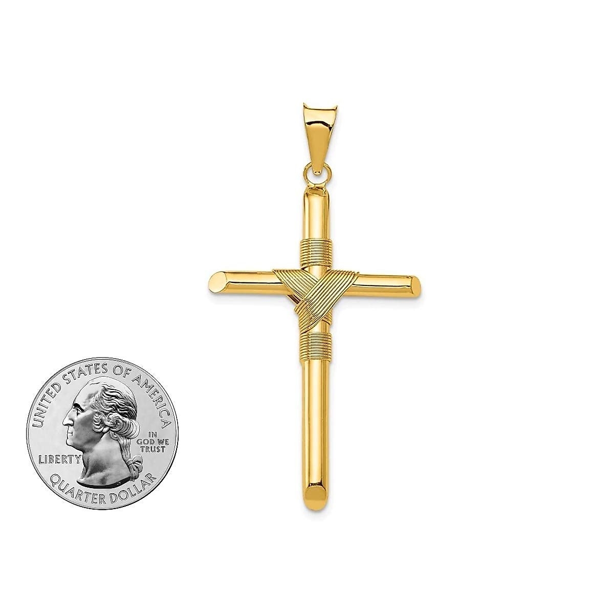Diamond2Deal 14k Yellow Gold Polished Tube Cross Pendant for Women (L- 45.2 mm W- 23.6 mm)