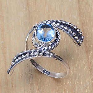 NOVICA Blue Topaz .925 Sterling Silver Cocktail Ring, 'Blue Melodies'