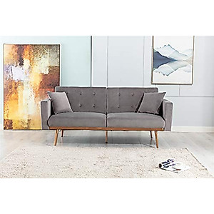 Lin-Utrend 63.7" Convertible Sofa Bed Loveseat, Tufted Loveseat Sofa, Adjustable Couch Bed Folding Loveseat Bed Daybed Guest Bed, 2 Couch Pillows, Small Love Seat Sofa for Living Room