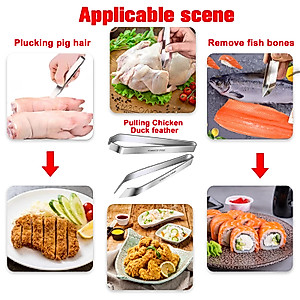 Fish Bone Tweezers - 2PCS Kitchen Tweezers Stainless Steel Flat and Slant Cooking Tweezers Precision Chef Tweezers Meat Hair Remover Tool for Cooking Kitchen, Suitable for Salmon Deboning