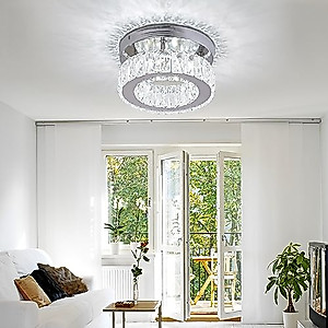 Finktonglan Modern Crystal Ceiling Light LED Mini Chandelier Flush Mount Ceiling Light Fixtures K9 Crystal Round Ceiling Lamp for Hallway Foyer Bedroom